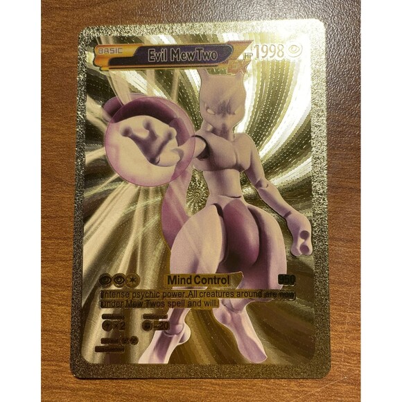 Pokemon | Toys | Pokemon Evil Mewtwo Gold Foil Fan Art Hp 998 | Poshmark